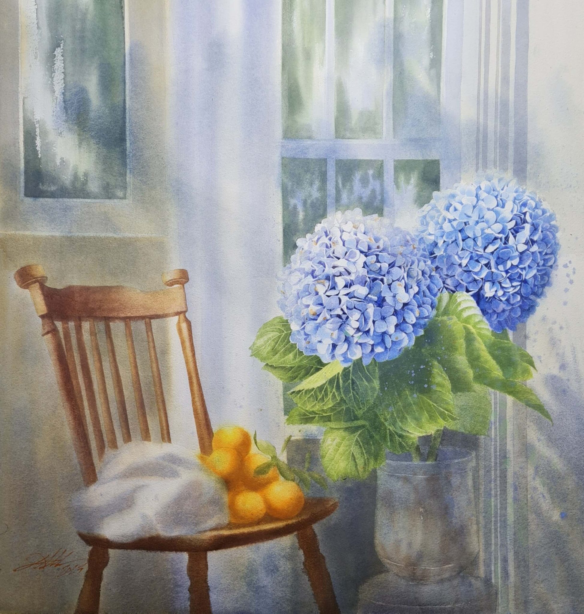 Hydrangeas - Vietnamese Watercolor Painting by Artist Nguyen Lam
