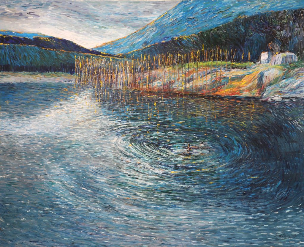 Dawn at the Terrace - Vietnamese Oil Painting by Artist Mai Thi Kim Uyen